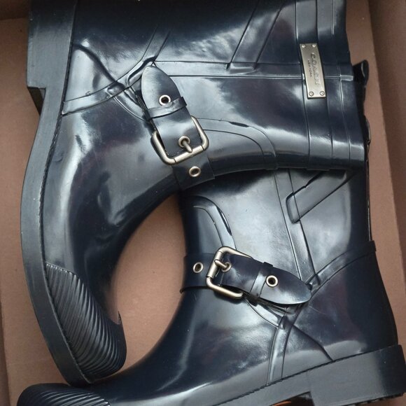 Coach | Shoes | Coach Lester Shiny Rubber Rain Boots Size 7m | Poshmark